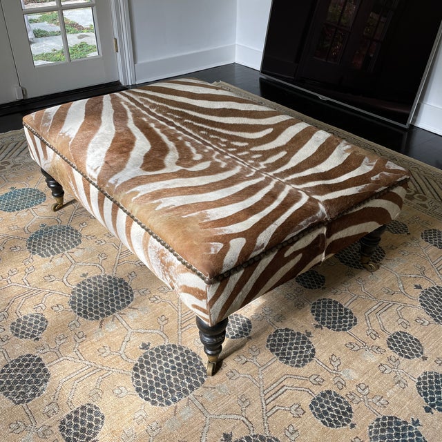Vintage Zebra Print Ottoman | Chairish