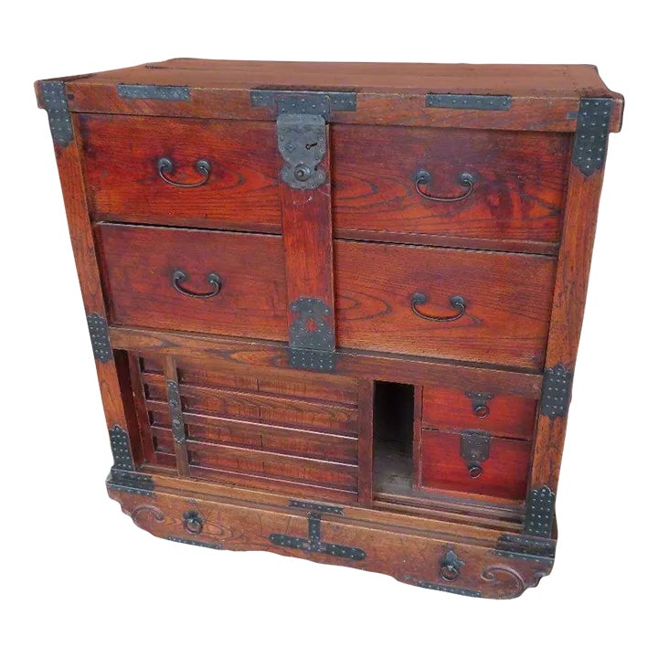 Beautiful Antique Edo Japanese Kuruma Tansu Chest With Hand Wrought ...