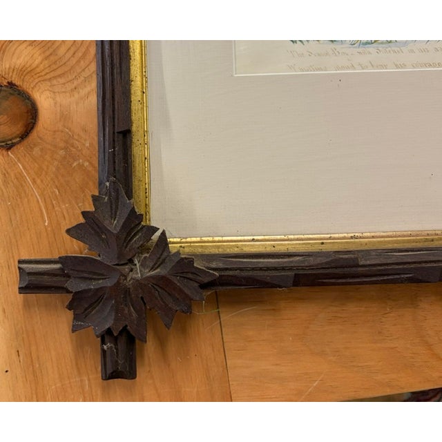 Antique Black Forest Wood Frame With Antique Water Color Painting ...