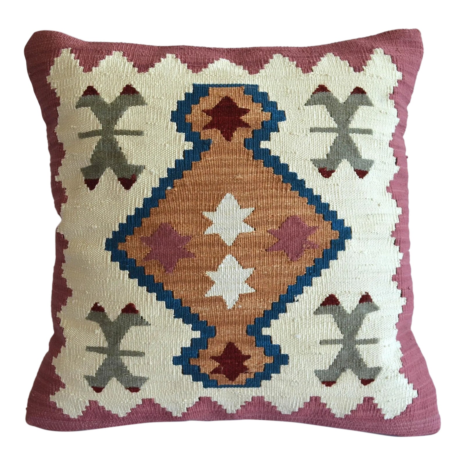 Hand Woven Silk Pillow Cover Traditional Turkish Kilim Pattern Throw ...