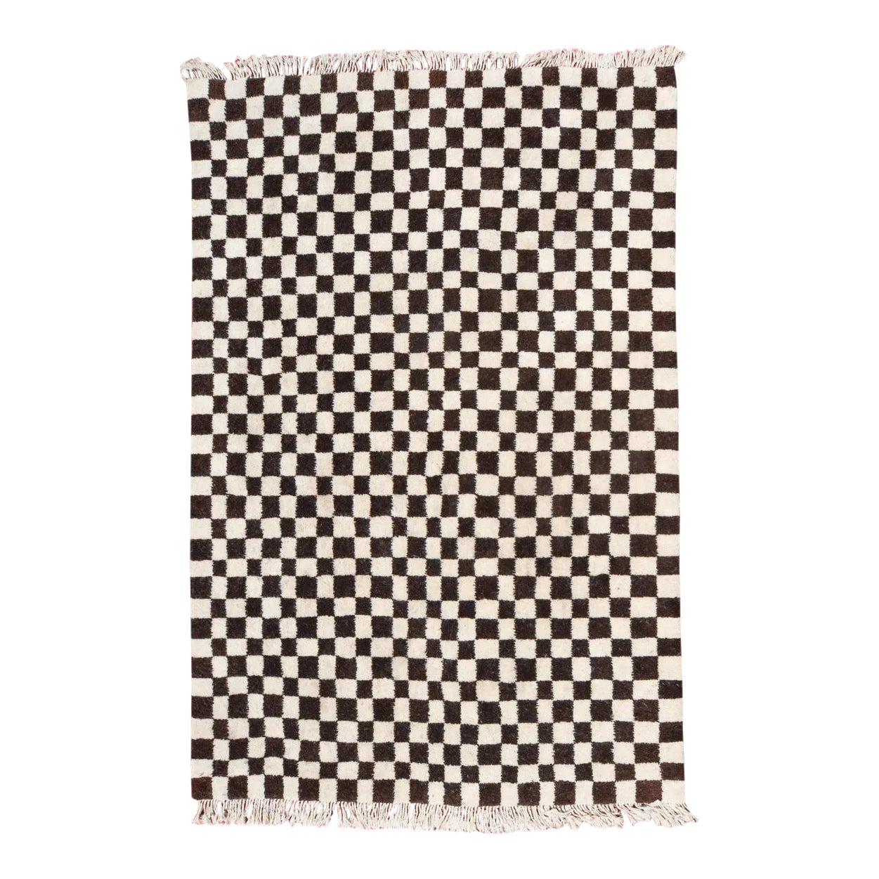 Dark Brown & White Checkered Moroccan Wool Area Rug - 8x10 | Chairish