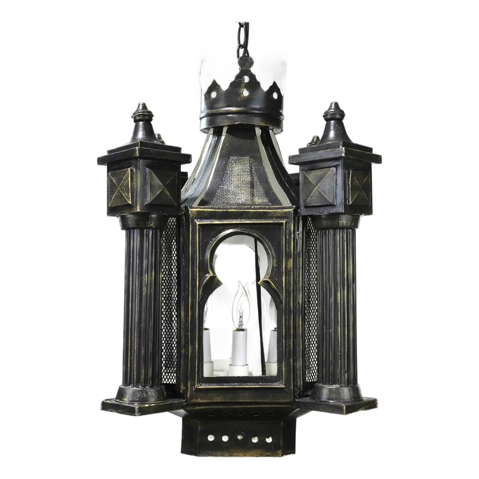 Vintage Tuscan Style Black Turret Chandelier, Handmade Ironwork. | Chairish