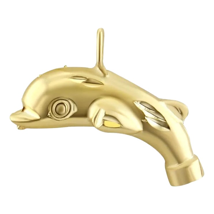 Dolphin with Matte Finish & Diamond Cuts 14k Yellow Gold | Chairish