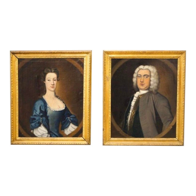 Pair of 18th Century English Portrait Paintings, Framed | Chairish