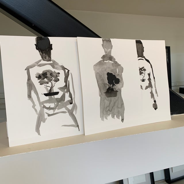 Contemporary Minimalist Figurative Paintings on Paper by Jo Baskerville ...