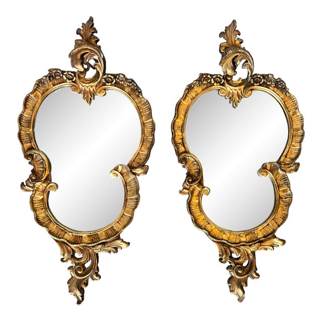 Pair of 20th Century Rococo Style Rocaille Wall Mirror | Chairish