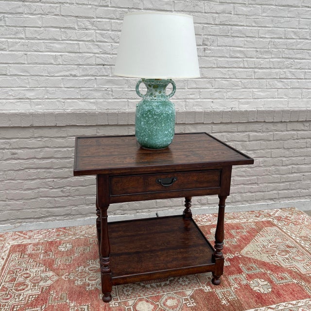 Theodore Alexander Oak & Mahogany Side Table | Chairish