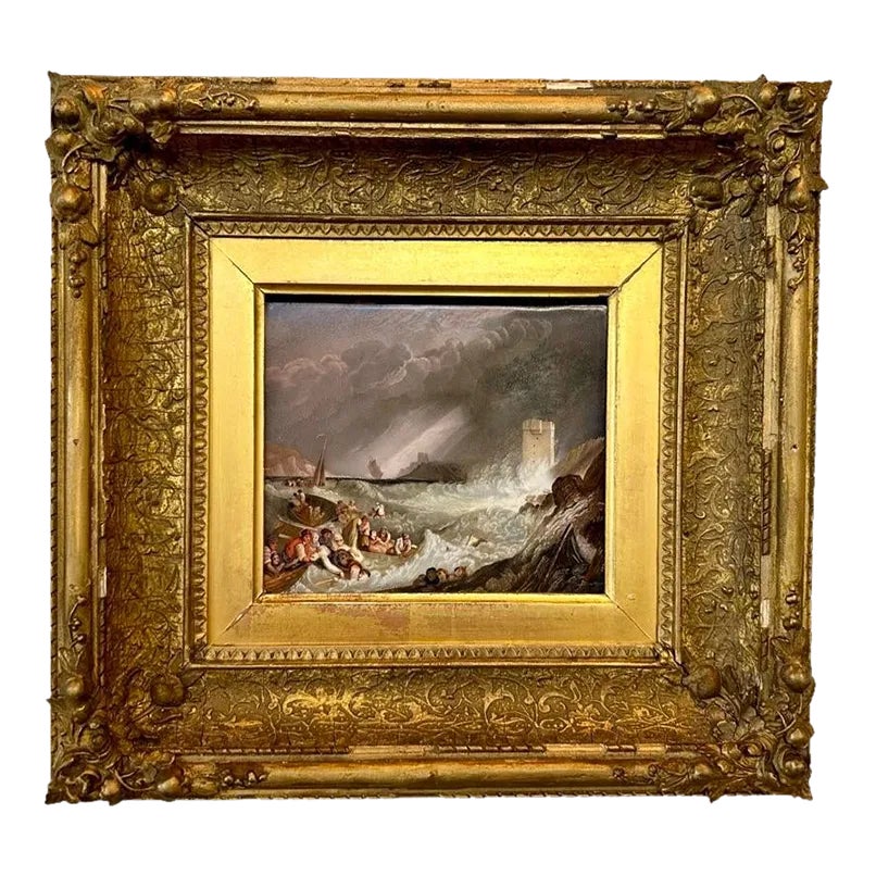 19th Century Painting on Porcelain Depicting Shipwreck on Rocky Shoals ...
