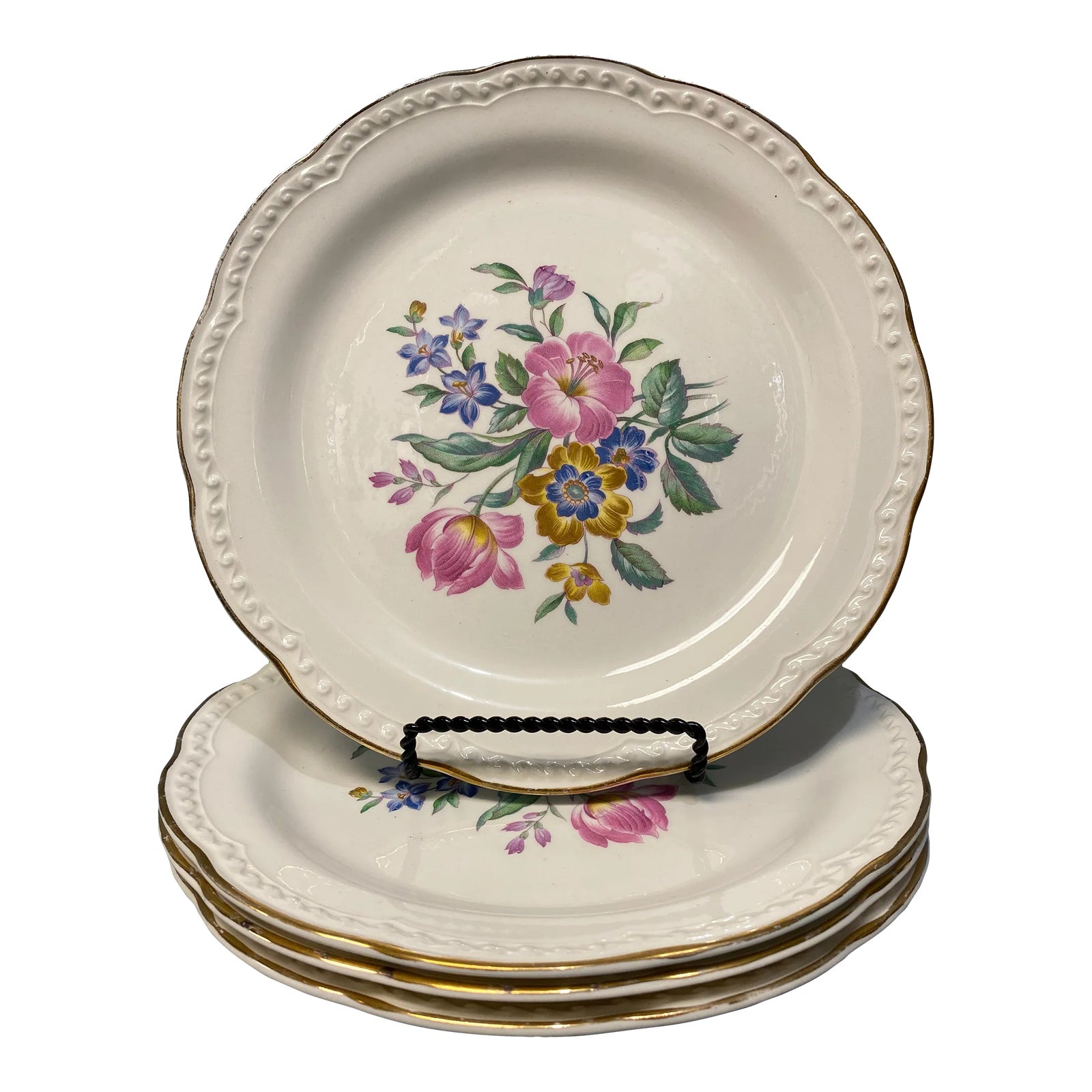 1920s Stetson Floral Center With Gold Trim Dinner Plates- Set of 4 ...