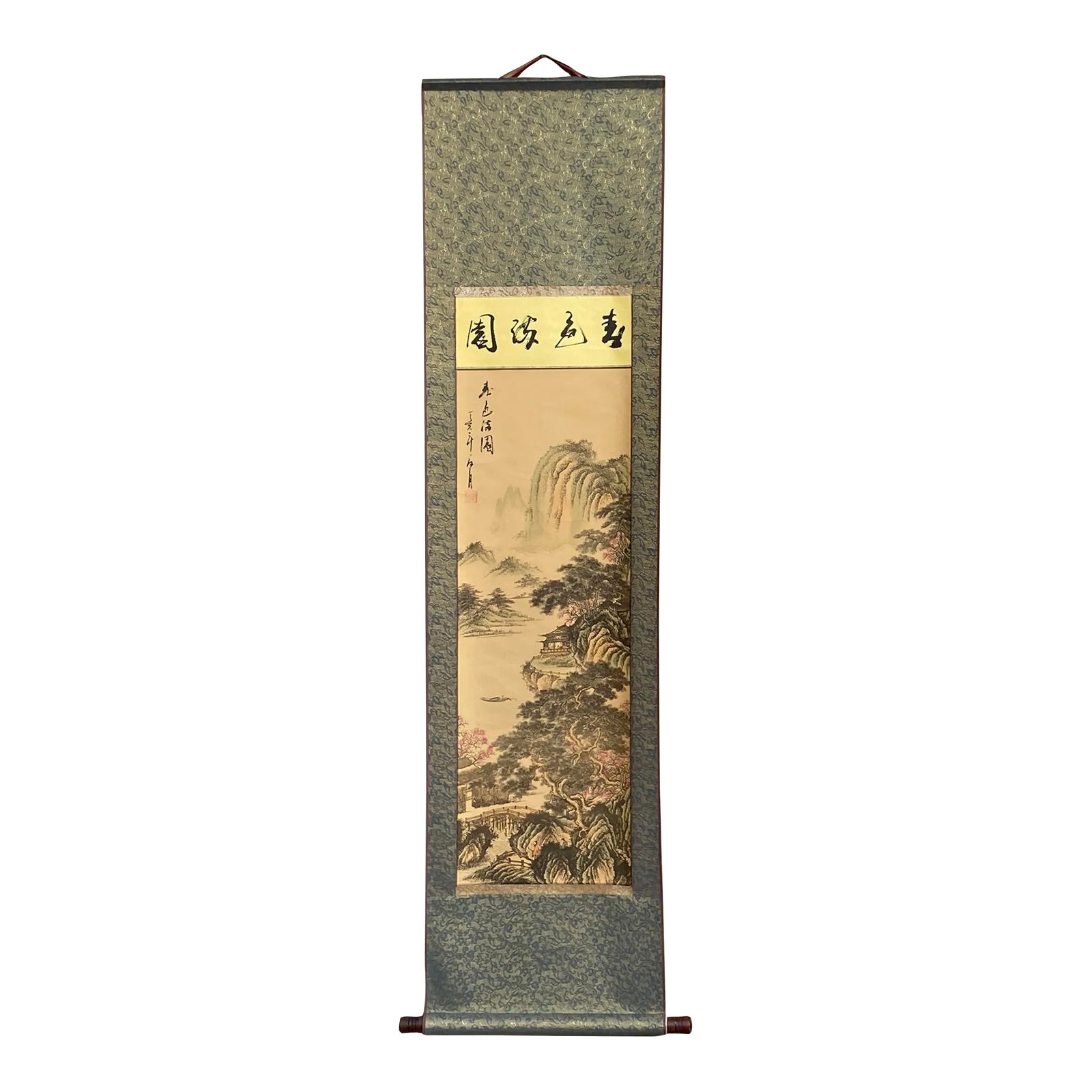 Chinese Calligraphy Writing Water Mountain Scenery Scroll Painting Wall ...