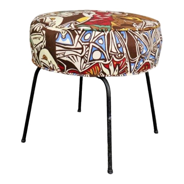Mid Century Modern Footstool on Metal Legs, Upholstered in Authorized ...