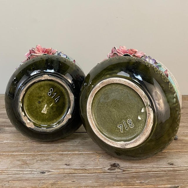 Pair 19th Century French Faience Barbotine Jardinieres ~ Cachet Pots ...