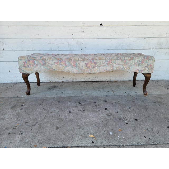 Vintage French Style Floral Upholstered Bench | Chairish