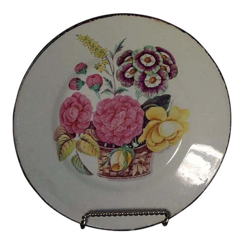 1810 Don Pottery Creamware Botanical Pearlware Basket of Flowers Plate ...