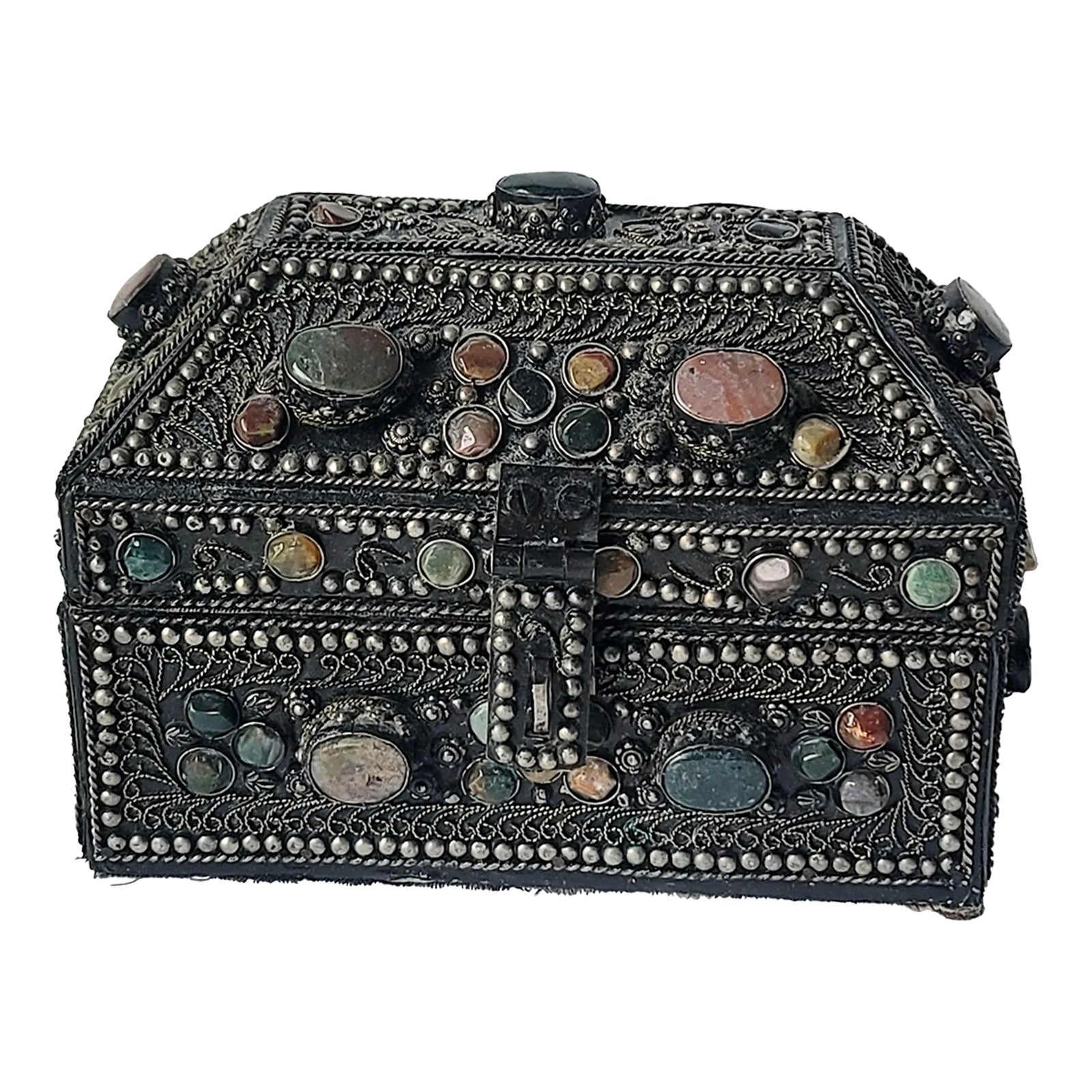 1970s Vintage Agate Inlaid Moroccan Jewelry Box | Chairish
