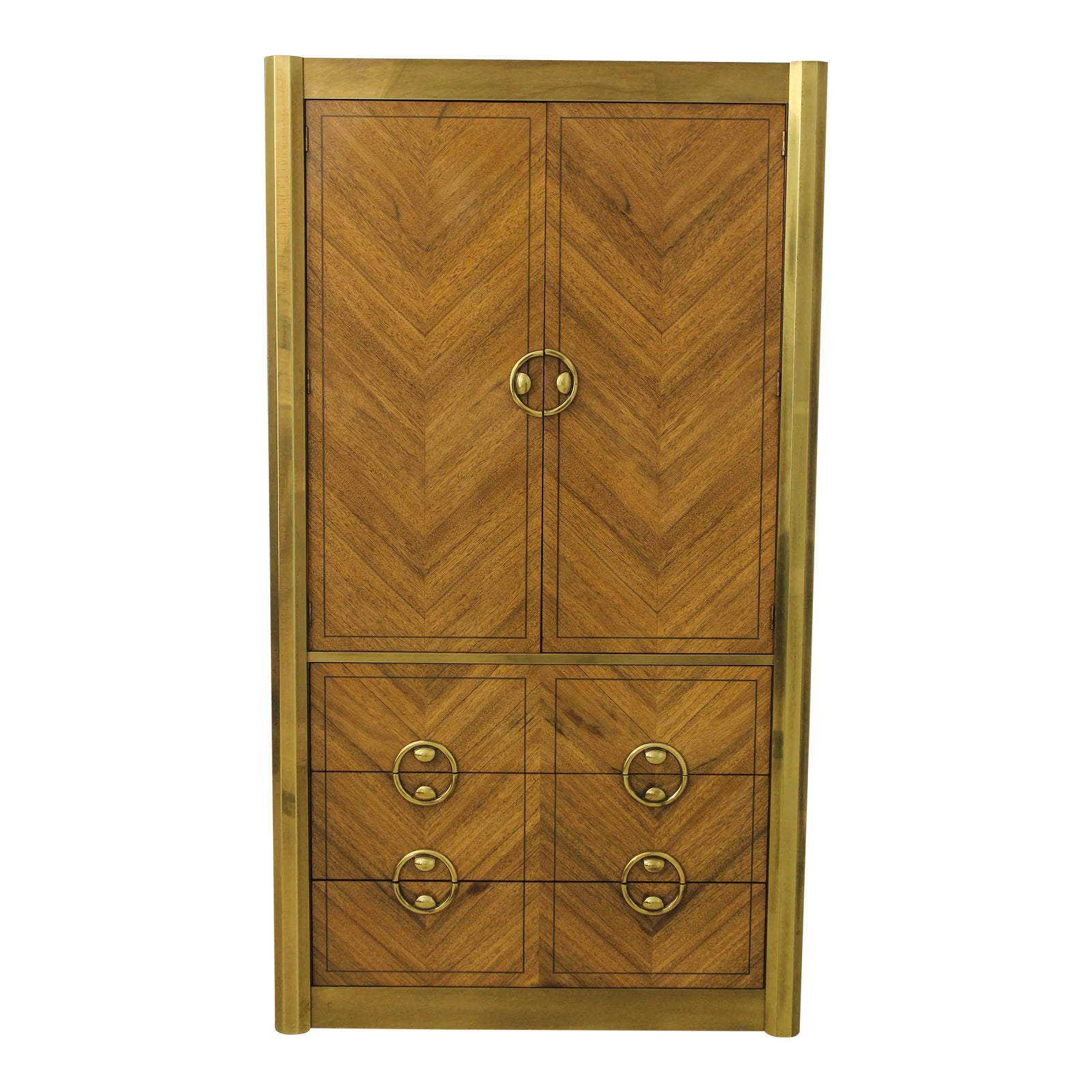 Mastercraft Mid Century Modern Walnut & Brass Armoire | Chairish