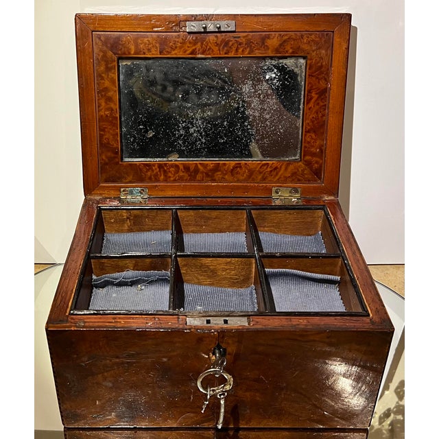 Antique English Mahogany Jewelry Box W Hand Painted Cameos | Chairish