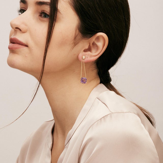 Syna Yellow Gold Mogul Chain Earrings with Amethyst and Diamonds, a ...