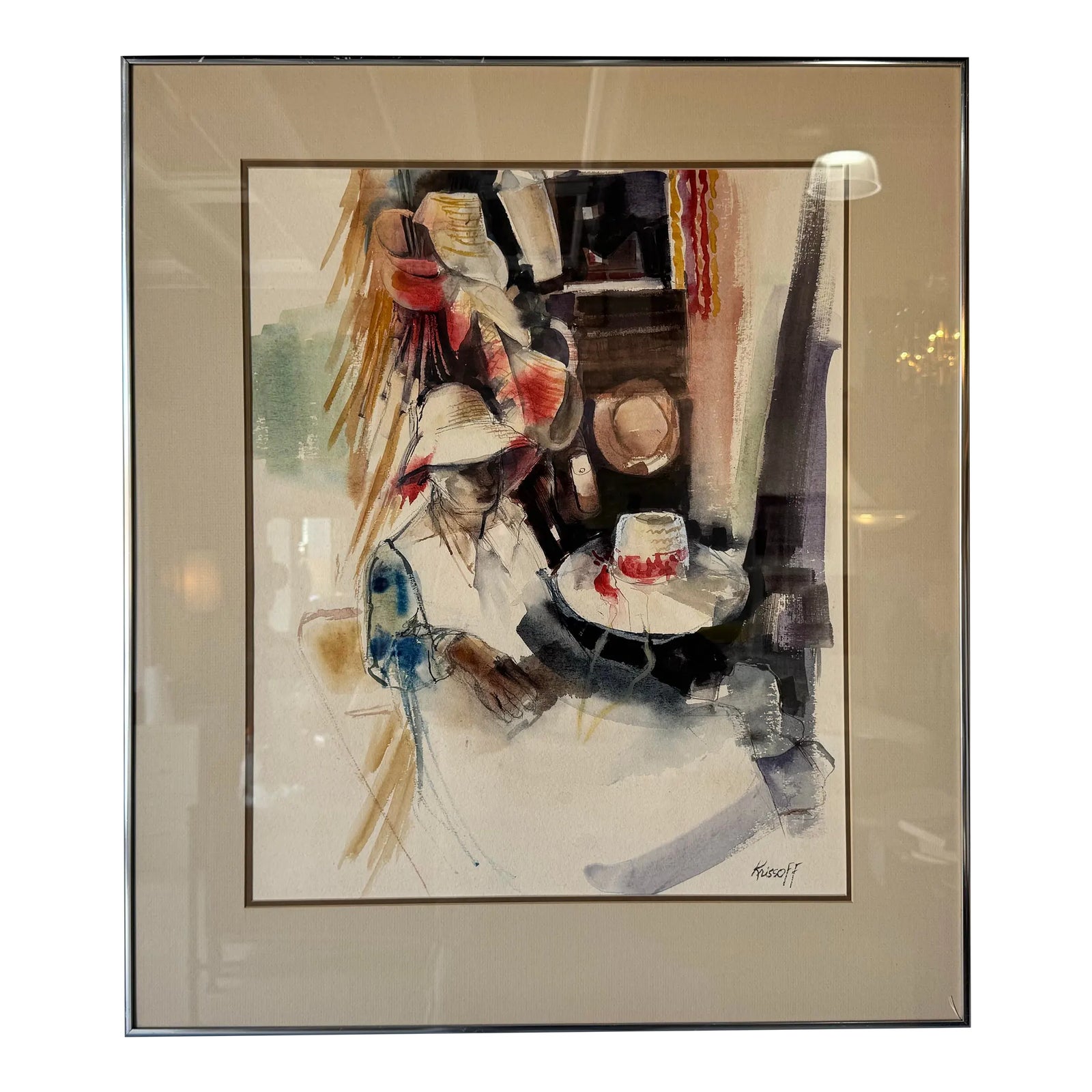 70's Sylvia Gittlen Krissoff “Hat Shop Serenade” Watercolor Painting ...