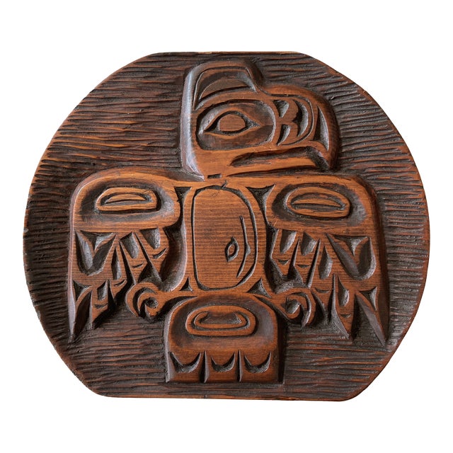 Vintage Salish Style Eagle Carved Wood Wall Plaque | Chairish