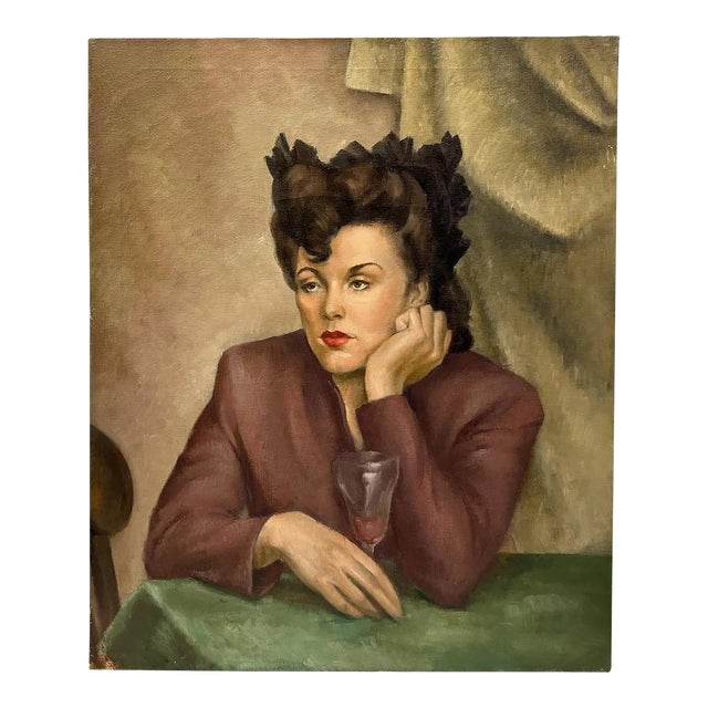 Vintage Female Portrait 1950’s Original Oil Painting | Chairish