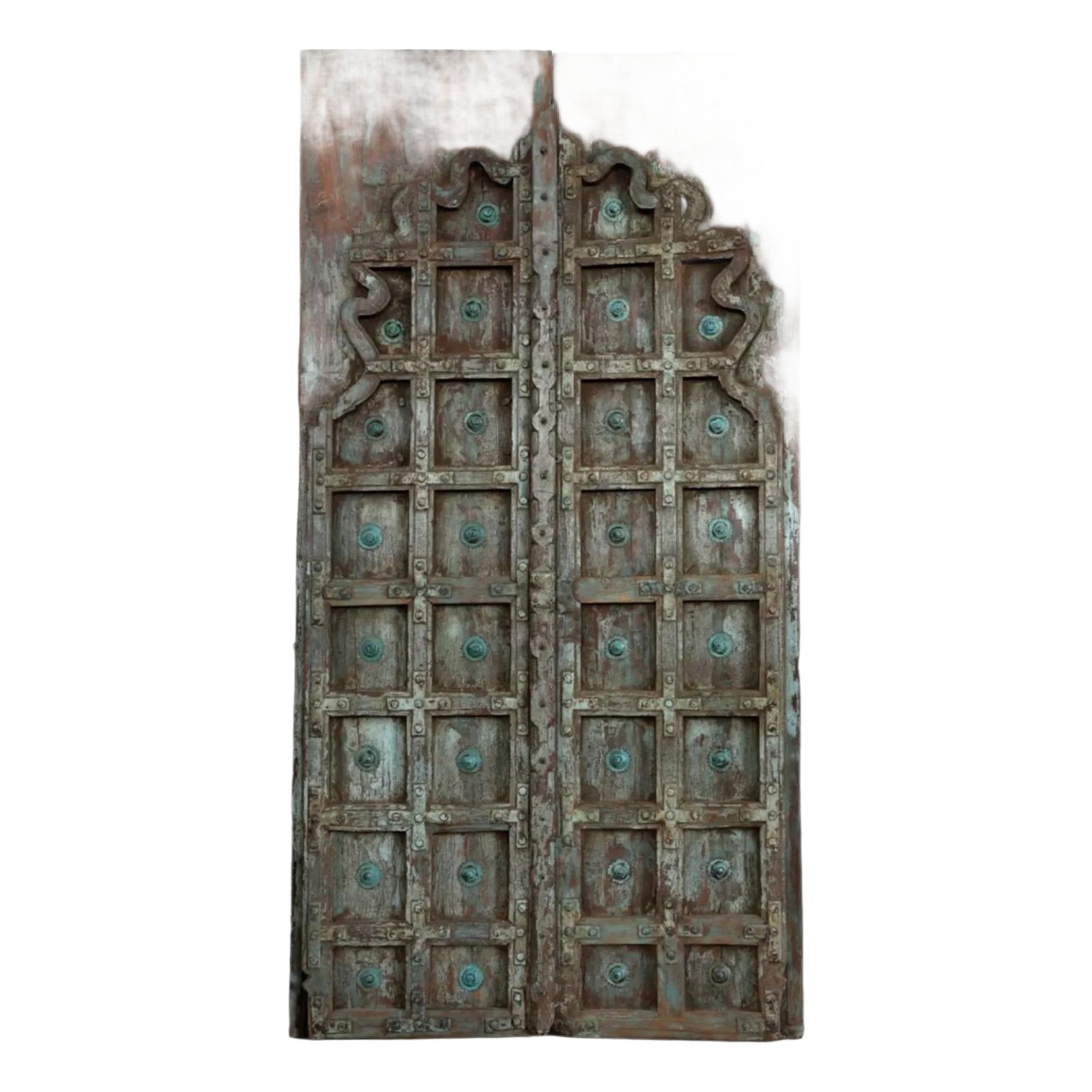 Antique Rustic Blue Doors Carved Wood Farmhouse Doors - a Pair | Chairish