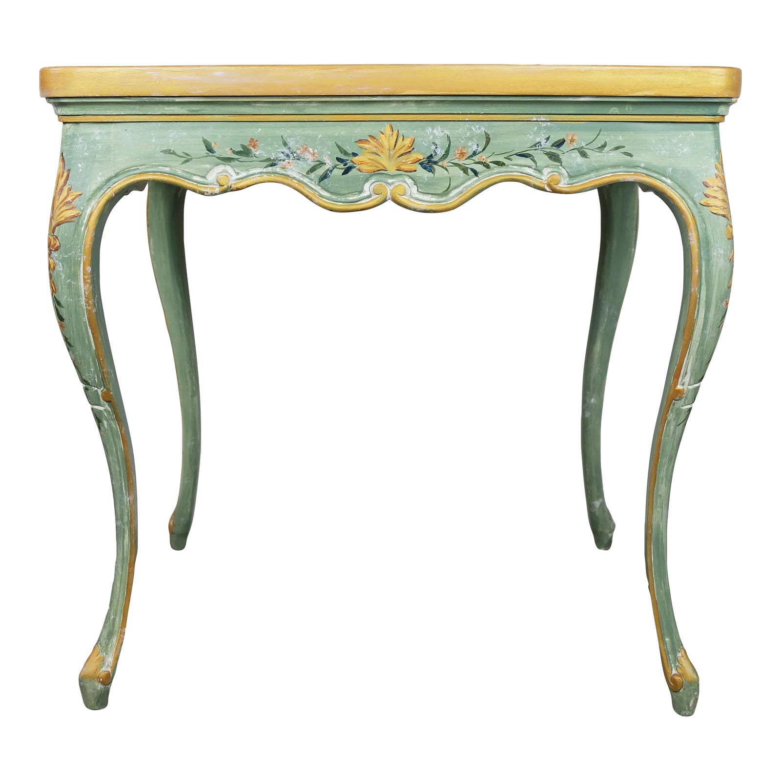 Vintage English Engraved and Hand Painted Floral Side Table | Chairish