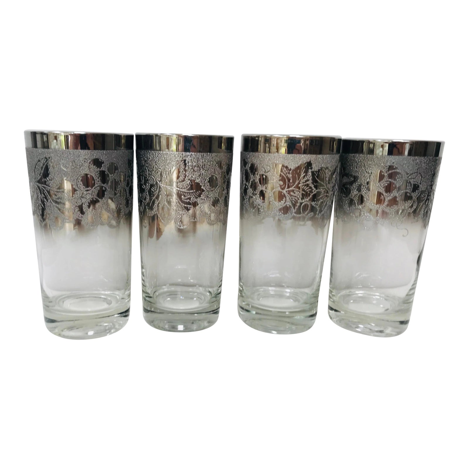 Mid-Century Vitreon Queen's Lusterware Etched Silver Faded Long Drink ...