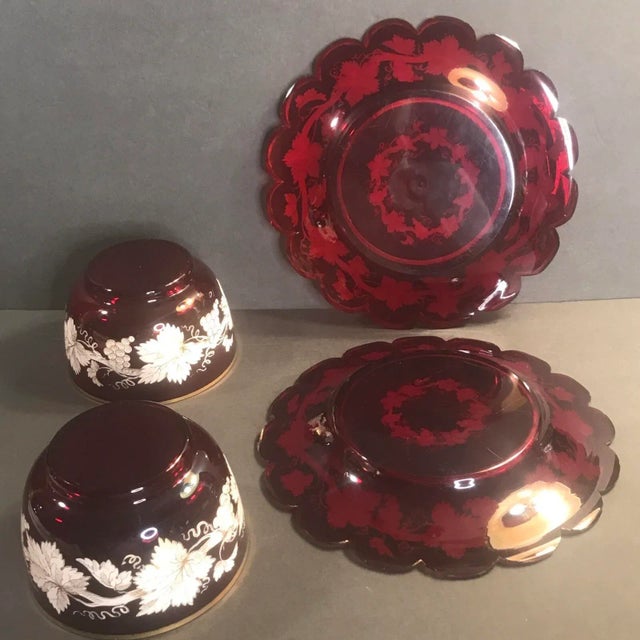 Pair of Antique Bohemian Ruby Red Glass Bowls and Plates. Europe, Circa ...