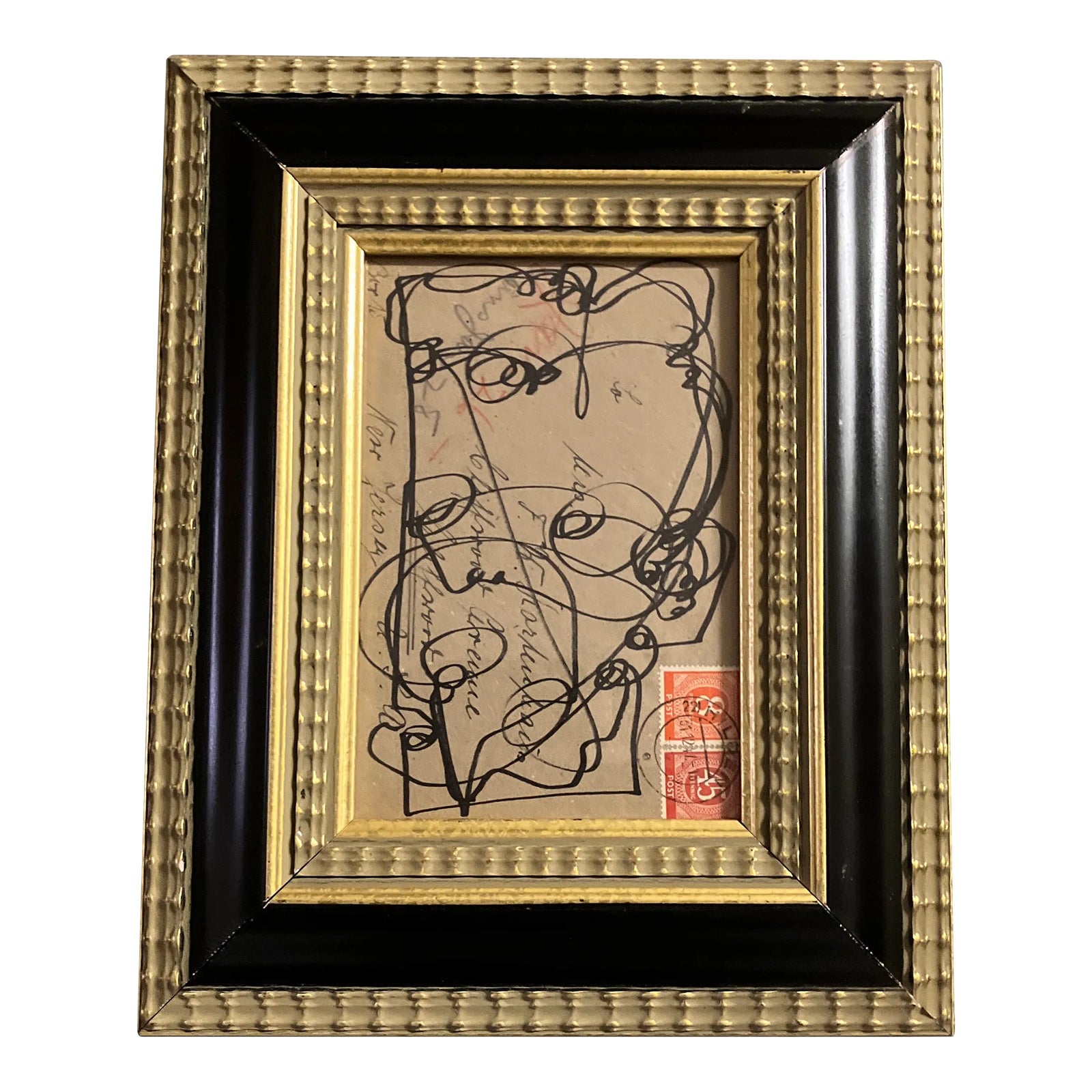 Contemporary Original Wayne Cunningham Abstract Marker Drawing Framed ...