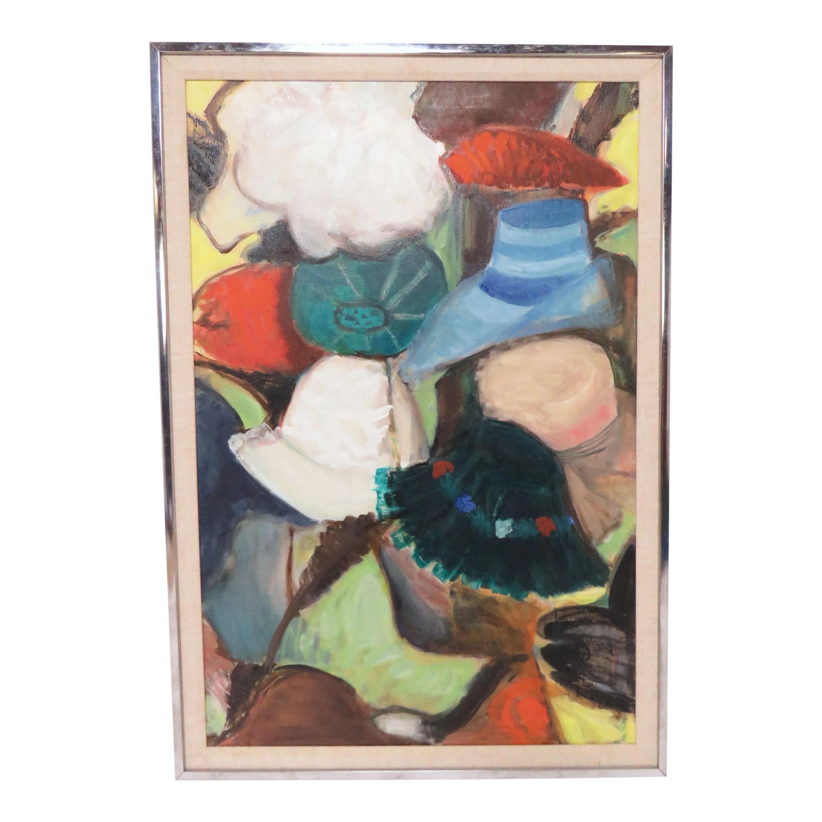Modernist Abstract Painting of Women's Millinery, Signed Beverly Crook ...