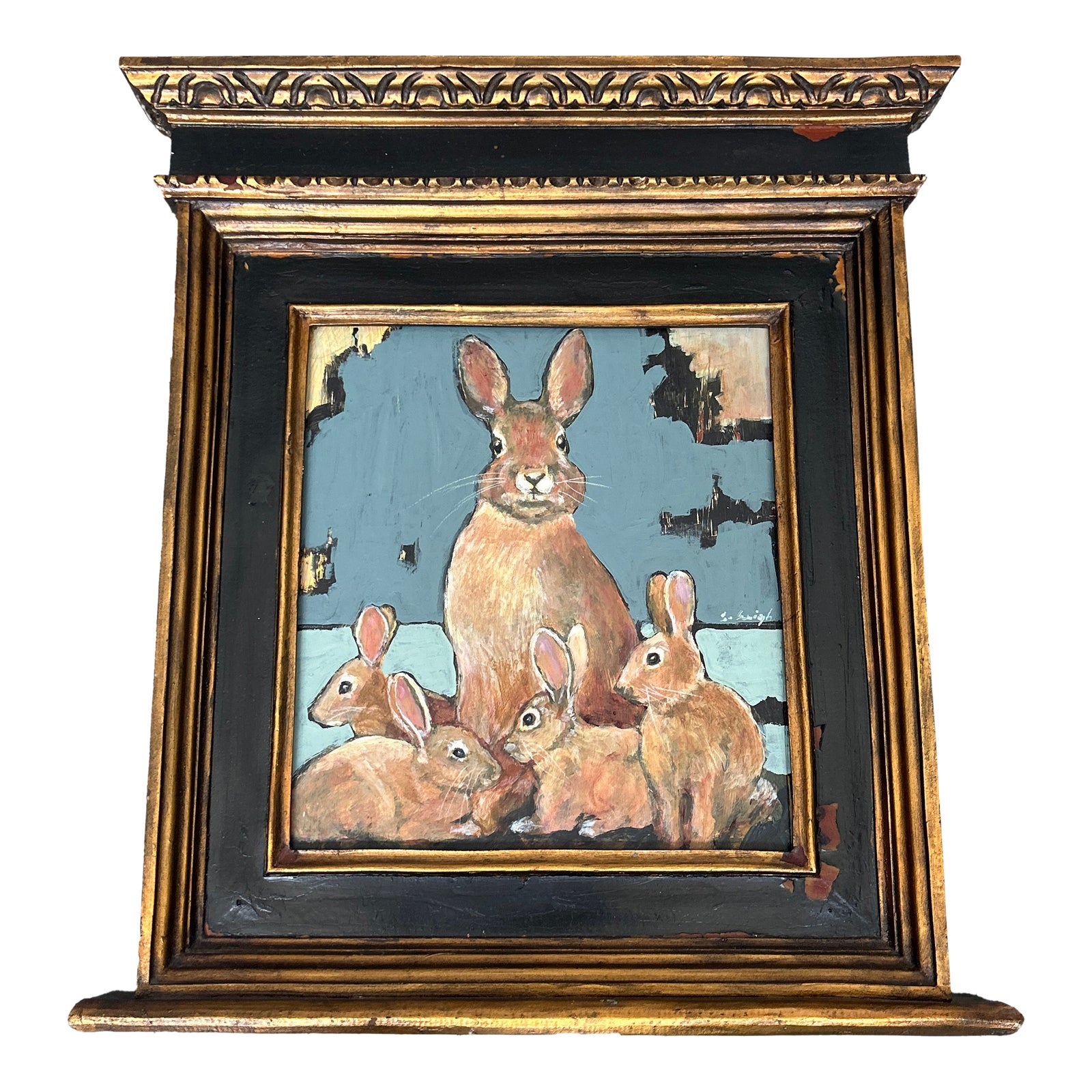 Contemporary Original Stephen Heigh Rabbit Painting “The Rabbit Family ...