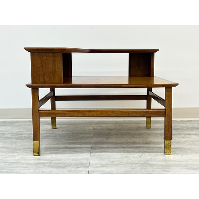 Mid-Century Modern Step-Up Corner Table / End Table With Brass Capped ...