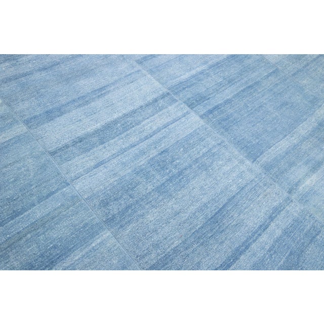 Flatweave Kilim Modern Wool Rug With Stripe Design in Denim Blue | Chairish