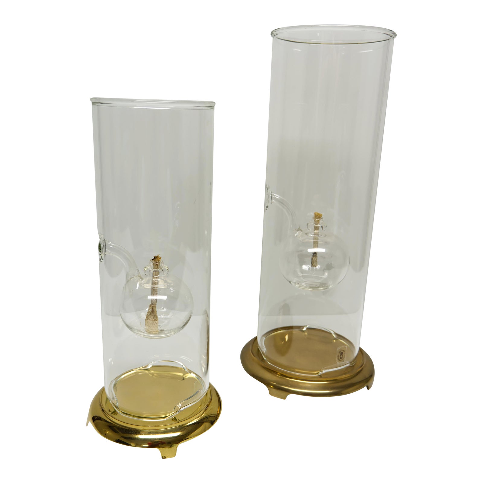 Wolfard Blown Glass Classic Oil Lamps With Brass Base - a Pair | Chairish