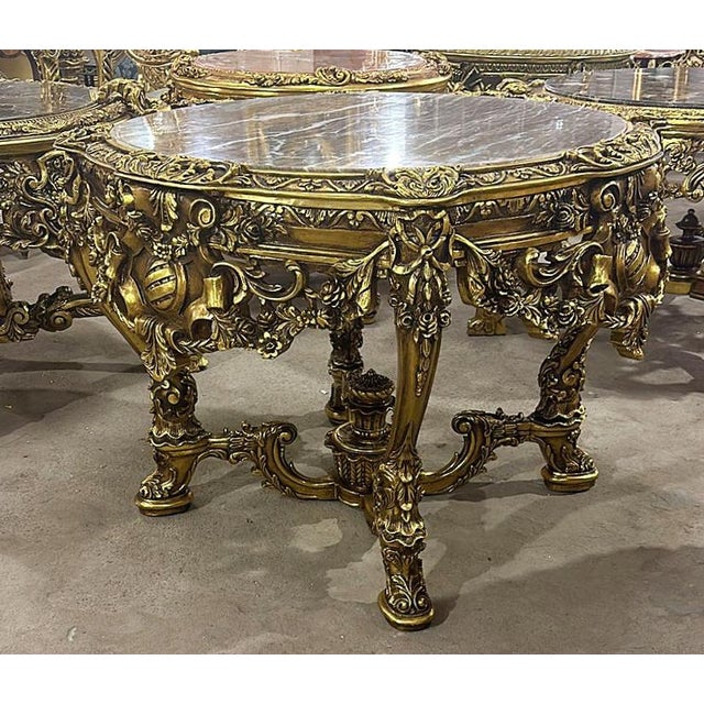 Gold Medium Table Marble Topped French Style | Chairish