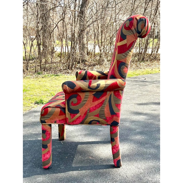 1980s Milo Baughman Style Scroll Back Parsons Arm Chair With Ottomans ...
