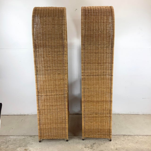 Pair Boho Modern Wicker Arch Top Etageres | Chairish