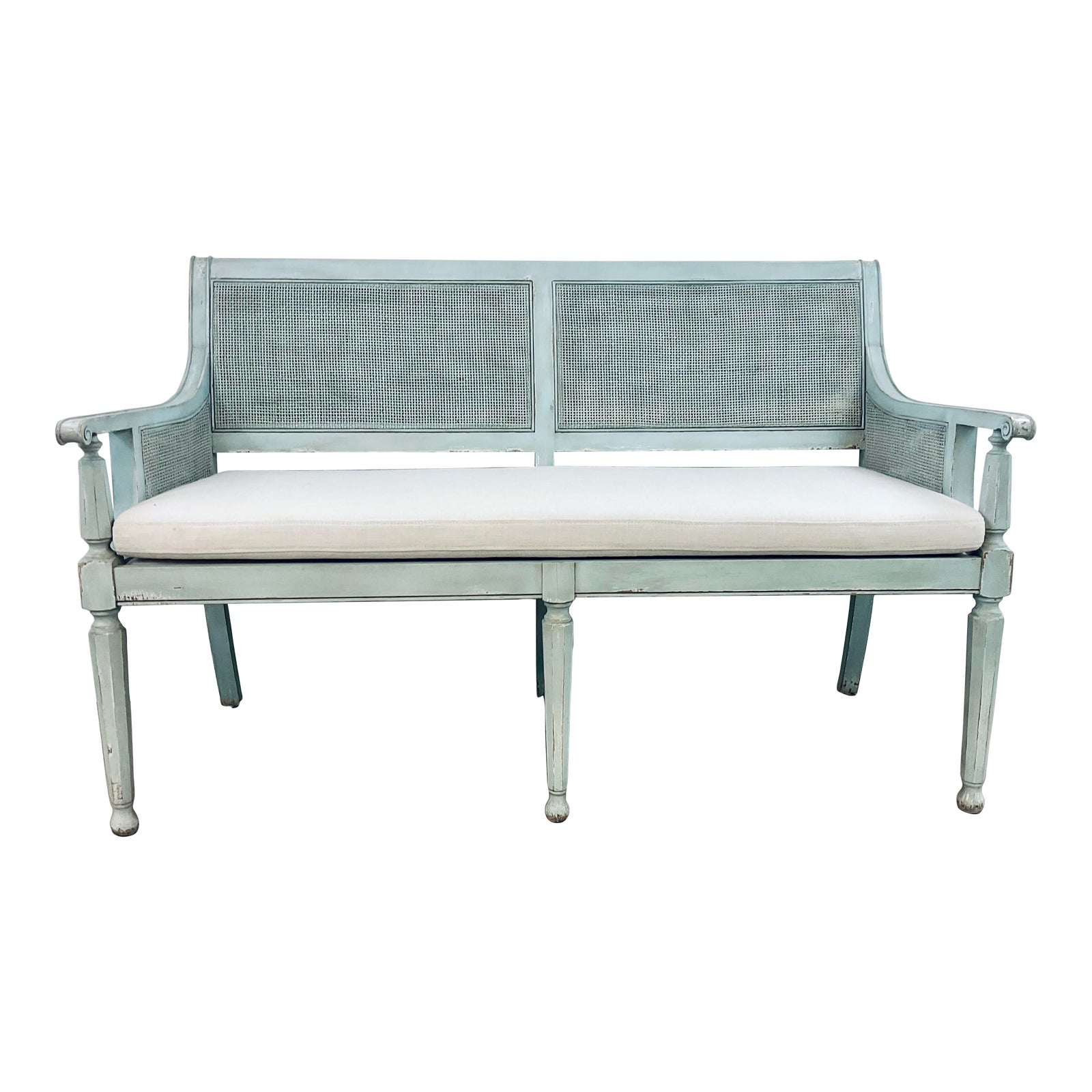 Hooker Furniture Transitional Robin’s Egg Blue Caned Charleston Bench ...
