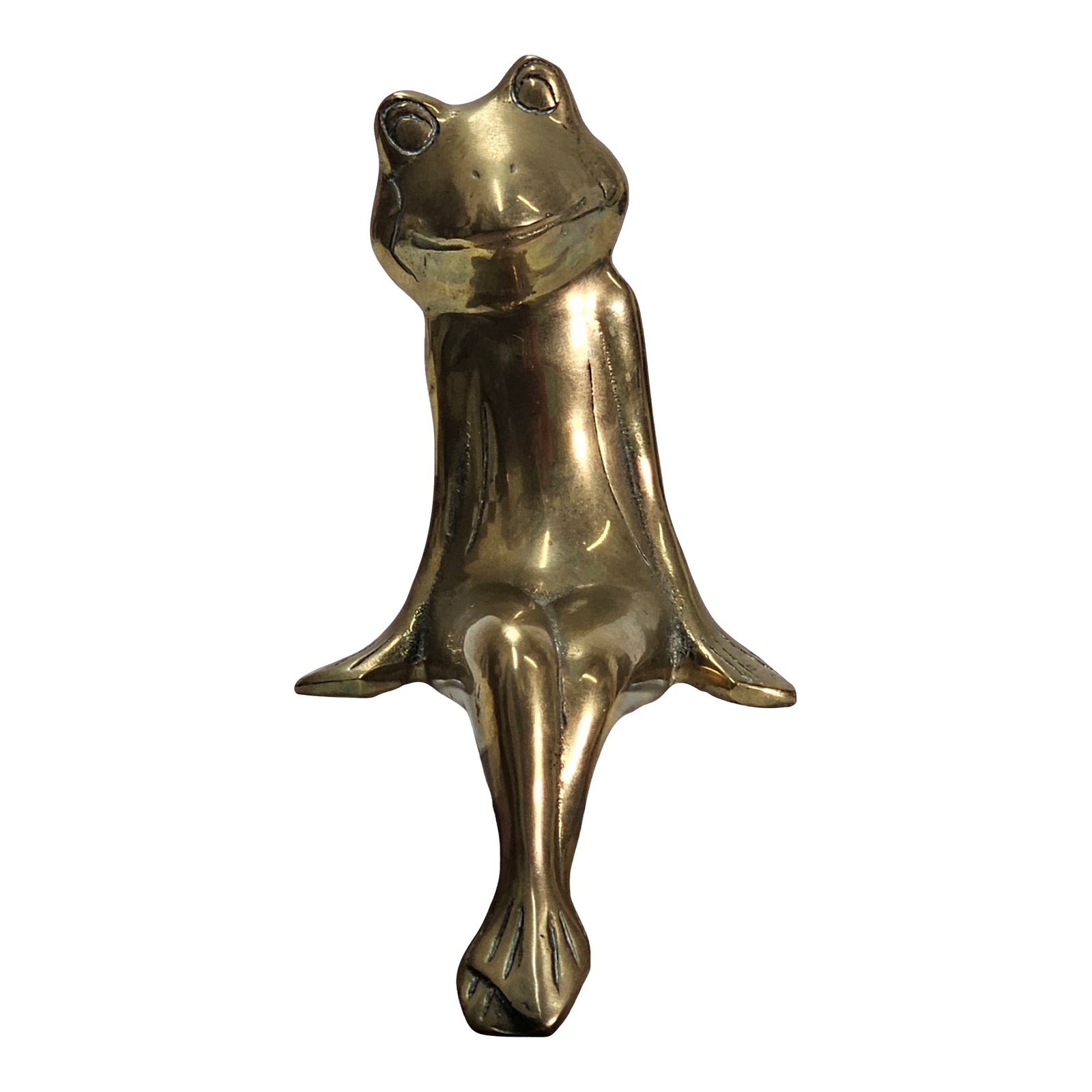Solid Brass Shelf Frog Sitting in Love Figurine | Chairish
