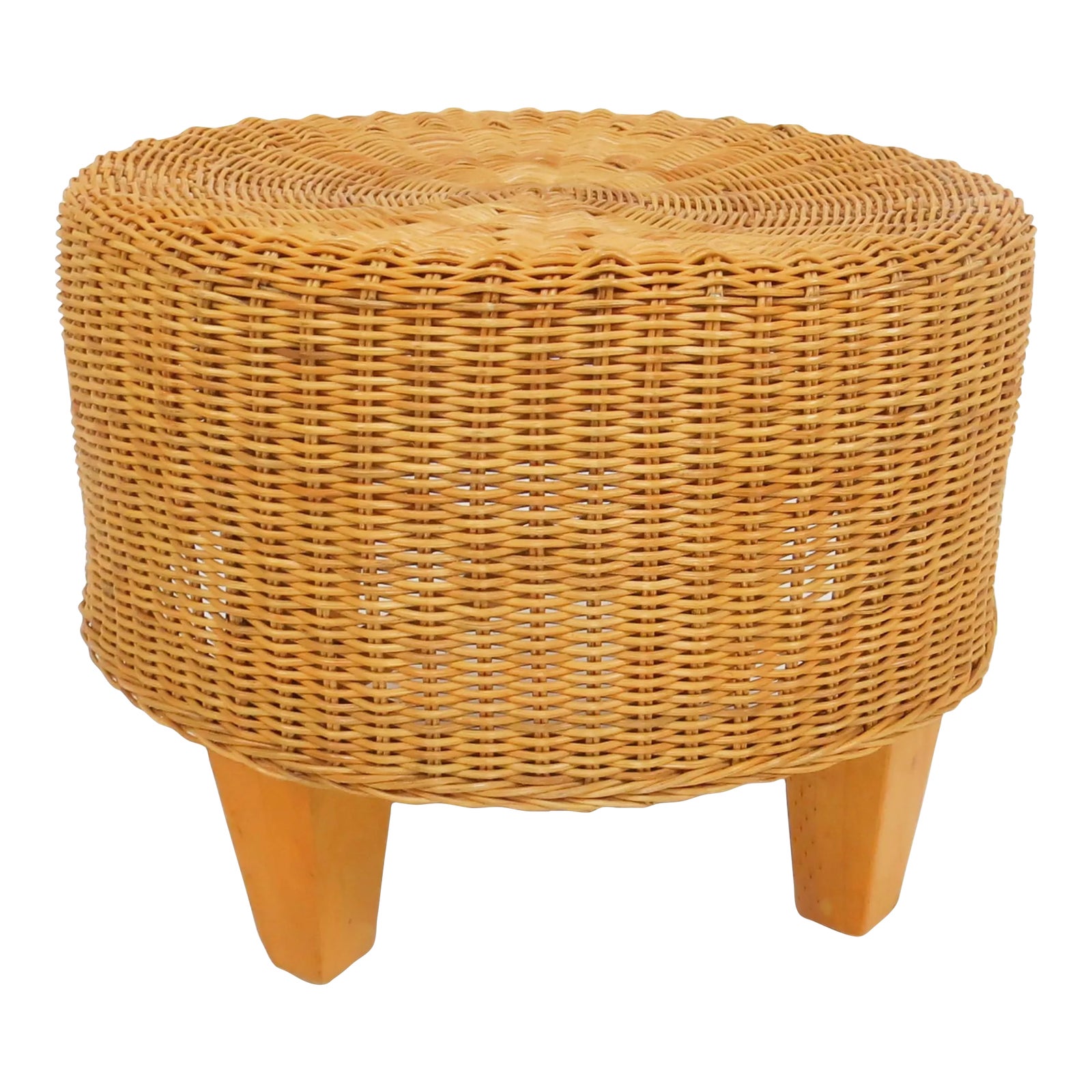 Vintage Late 20th Century Boho Chic Rattan Stool / Ottoman - Vintage ...