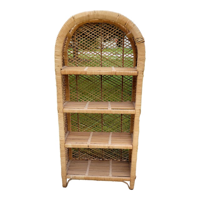 Vintage Natural Wicker Arched Shelf | Chairish