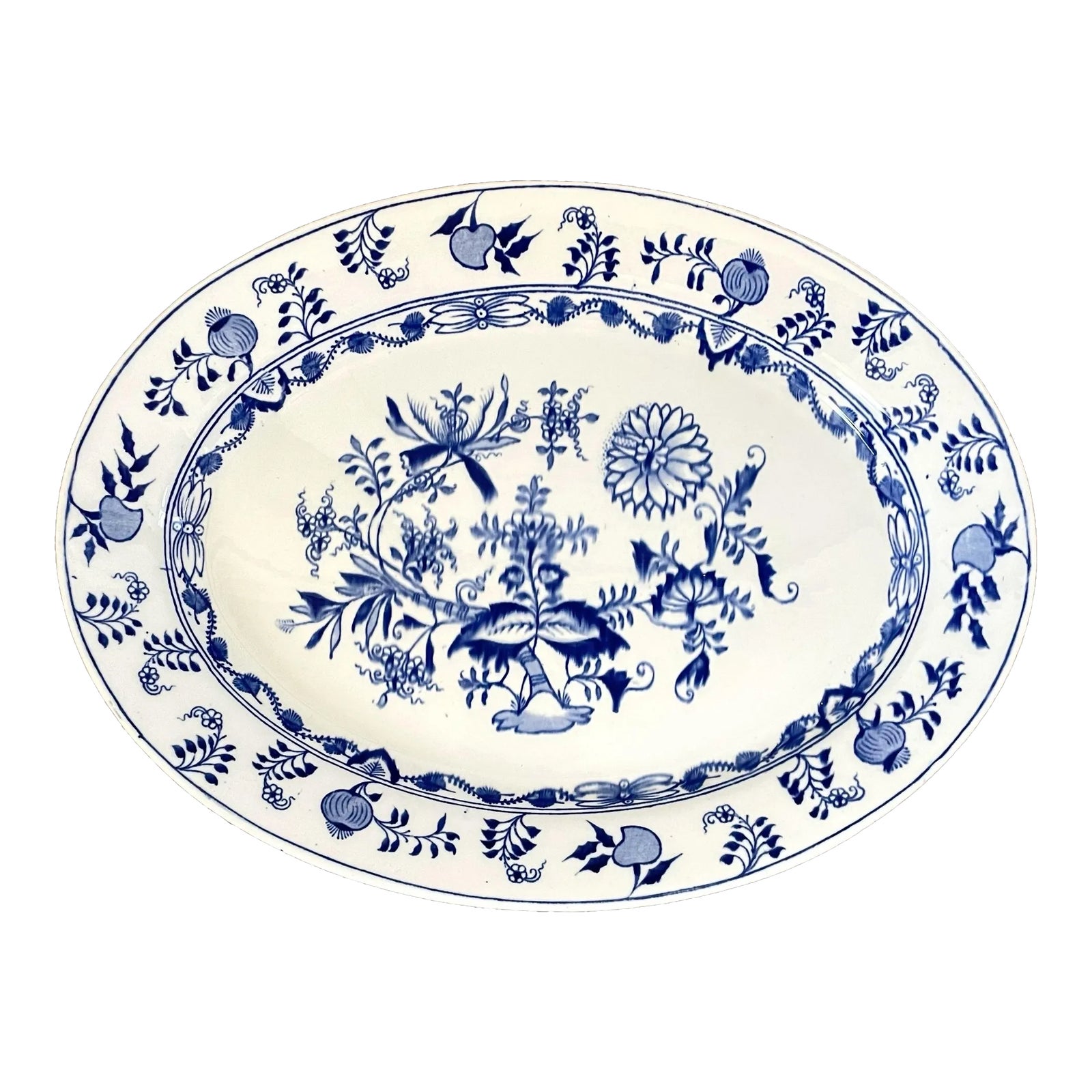Meissen Cauldon Uk Blue Onion Oval Platter Cream N Cobalt Blue 17 ...