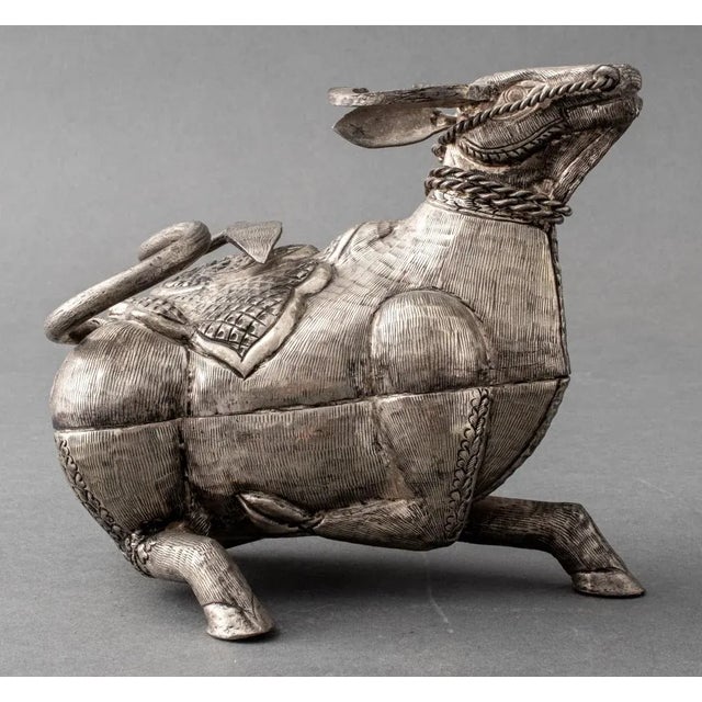 Southeast Asian White Copper Seated Bull Box | Chairish