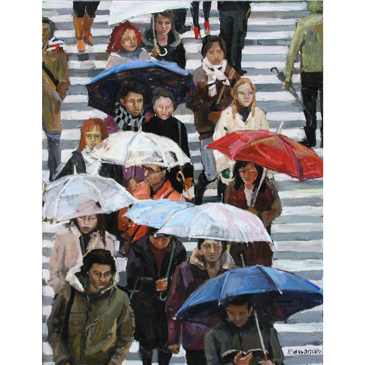 "Umbrellas" Rainy Day Walking Crowd Impressionist Oil Painting by ...