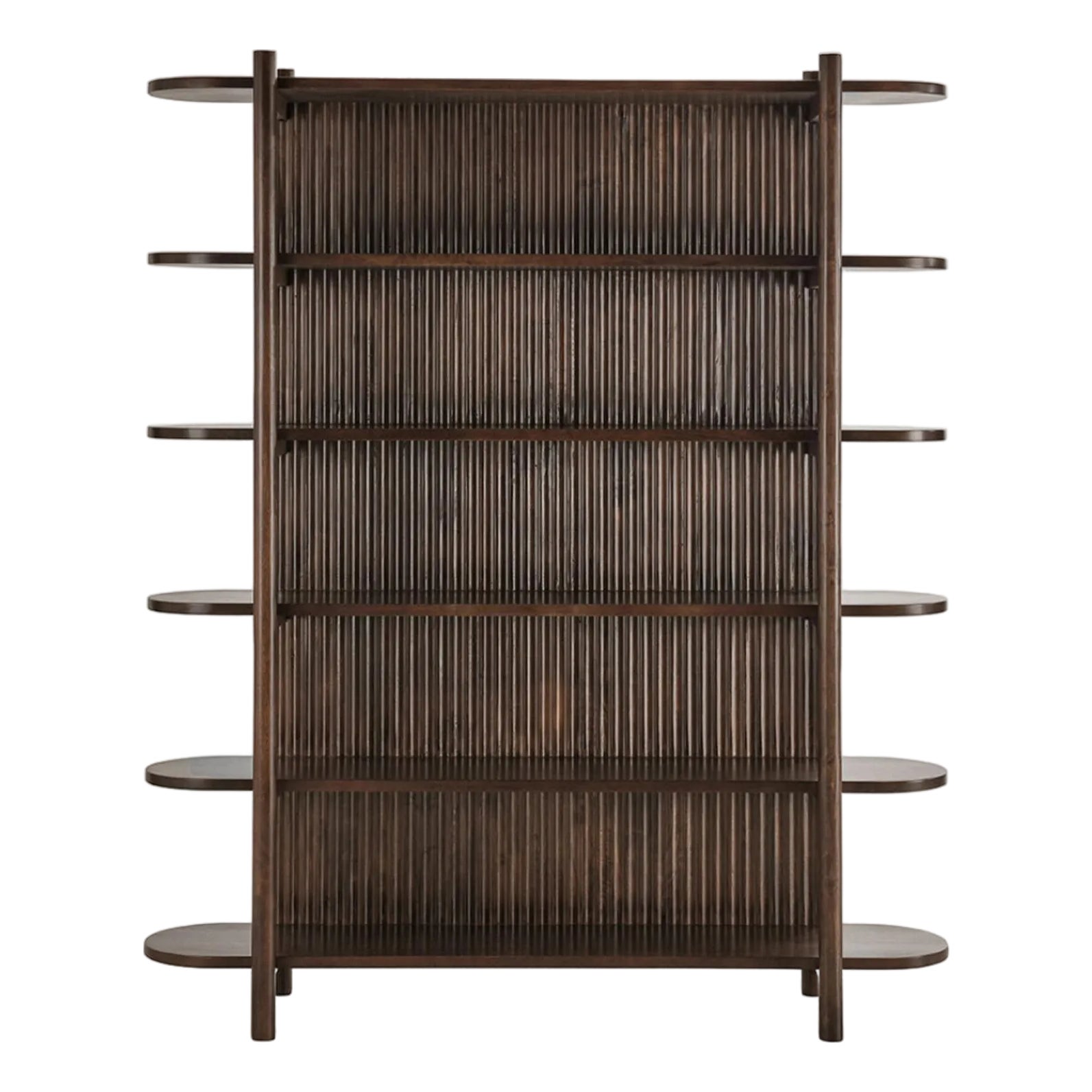 Mid Century Style Espresso Fluted Bookcase | Chairish