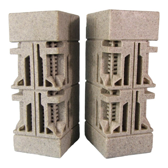 Late 20th Century Frank Lloyd Wright Style Textile Block Architectural ...