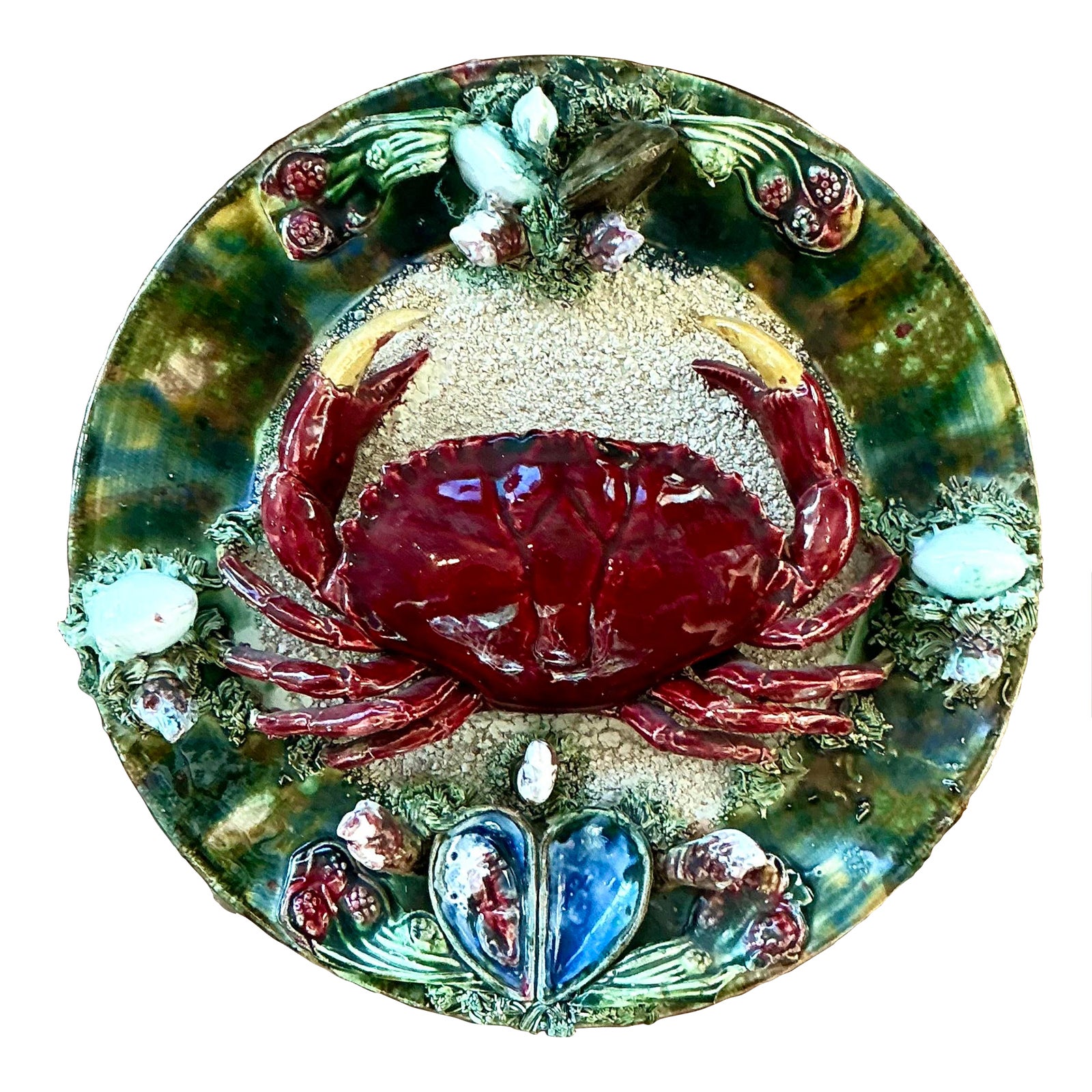 Vintage Regency French Majolica Crab Plate | Chairish