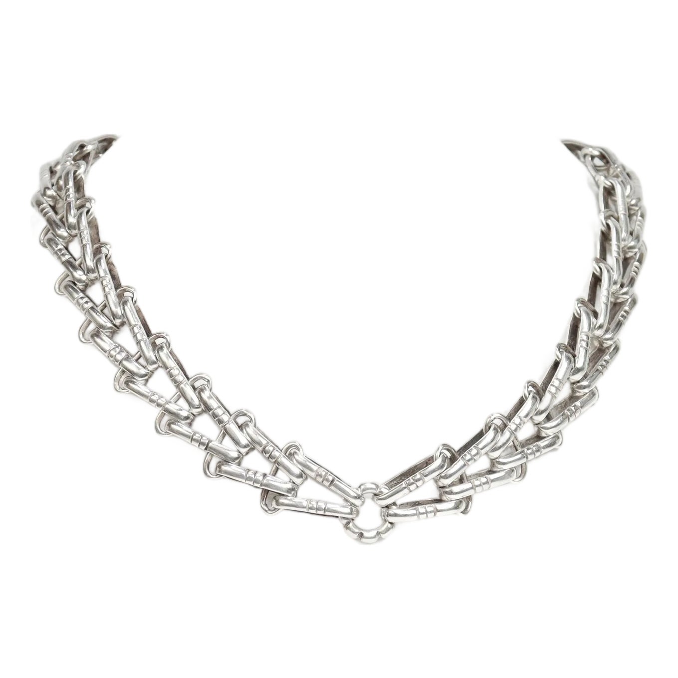 Signed Hector Aguilar Mexican Sterling Silver Bicycle Chain Link Choker ...