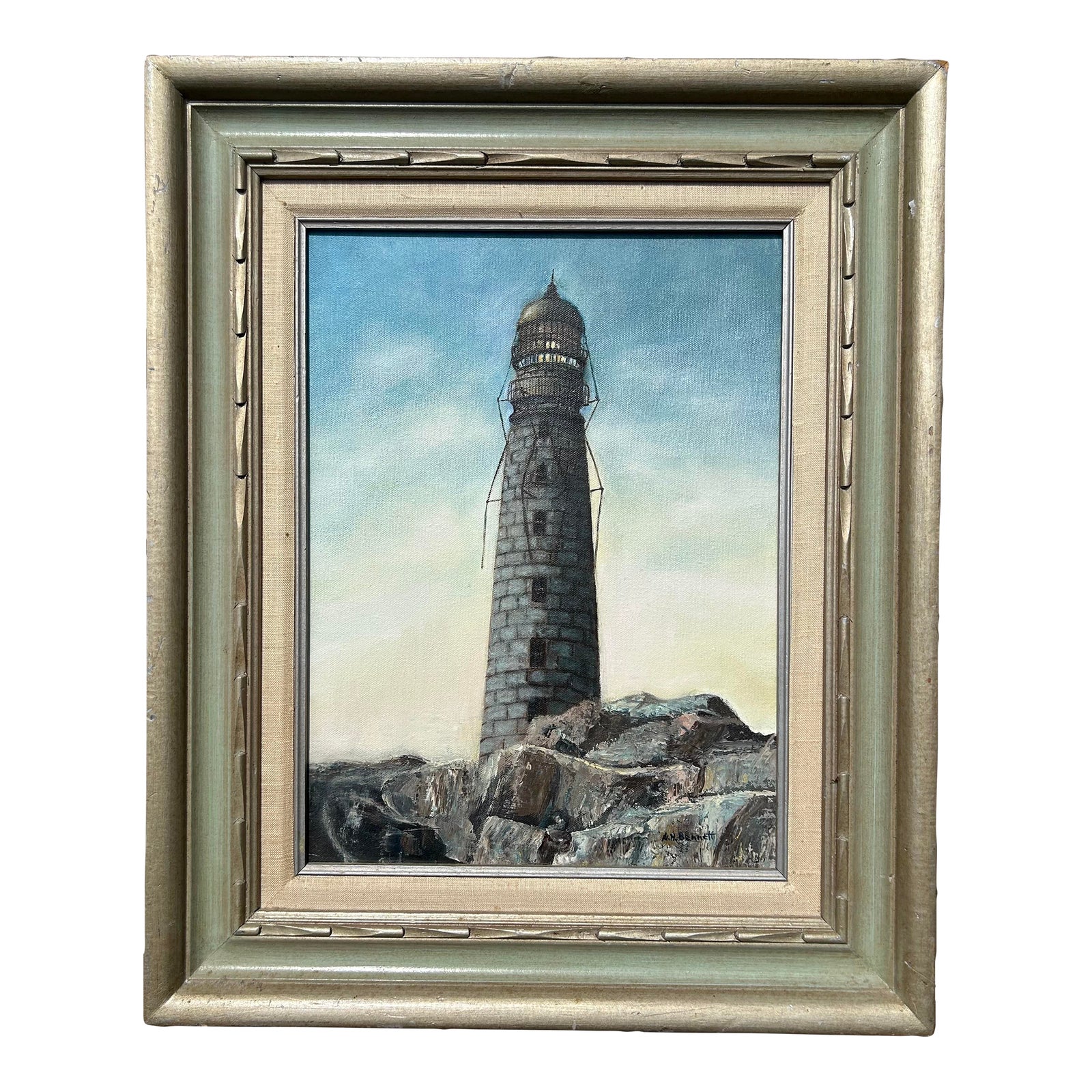 Vintage Oil Painting of Boon Island Lighthouse in Maine | Chairish